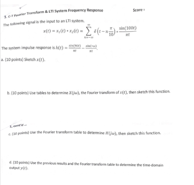 Solved Fourier Transform & LTi System Frequency Response | Chegg.com