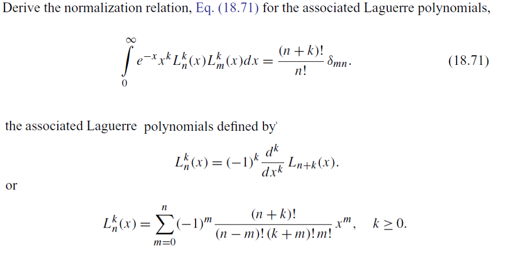Solved Derive the normalization relation, Eq. (18.71) for | Chegg.com