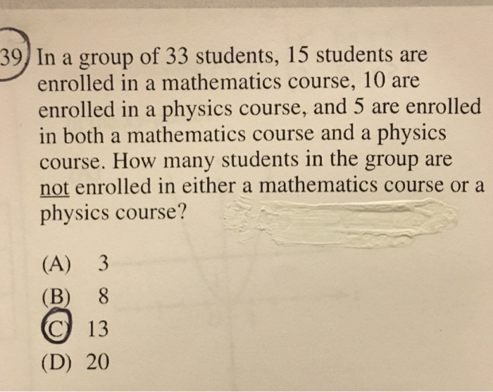 Solved In a group of 33 students, 15 students are enrolled | Chegg.com