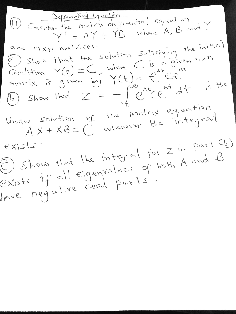Solved Consider The Matrix Differential Equation Y AY Chegg