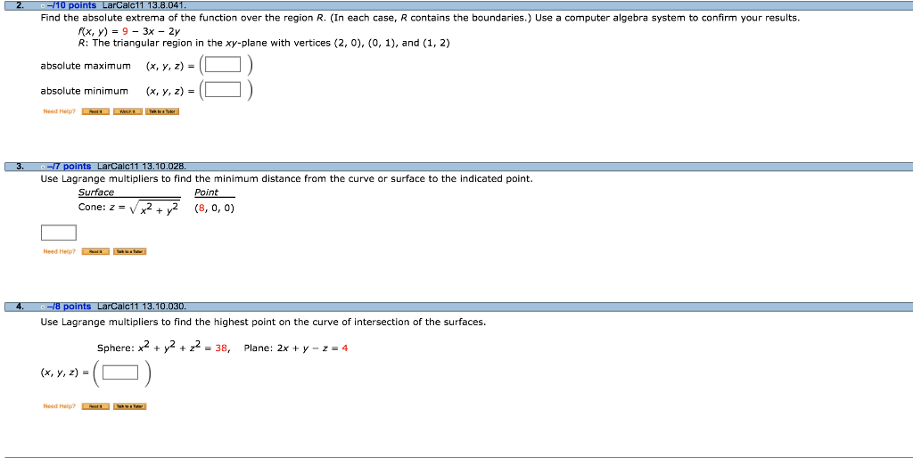 Solved Find the absolute extrema of the function over the | Chegg.com