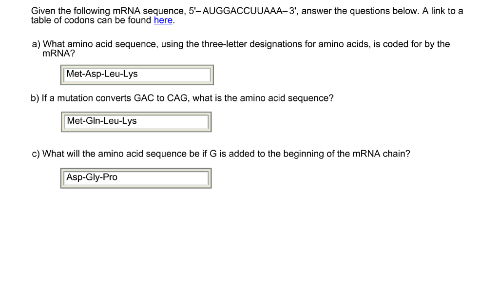 Solved Given the following mRNA sequence, | Chegg.com