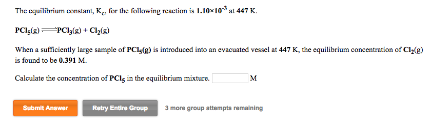 Solved The equilibrium constant, Kc, for the following | Chegg.com