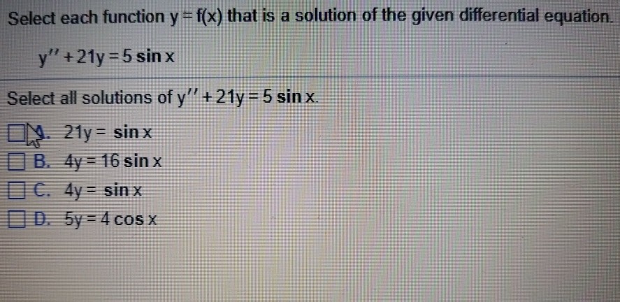 Solved Select each function y =f(x) that is a solution of | Chegg.com