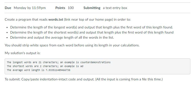Solved Due Monday by 11:59pm Points 100 Submitting a text | Chegg.com