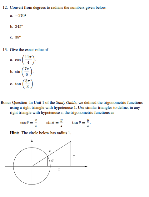 Solved Convert from degrees to radians the numbers given | Chegg.com