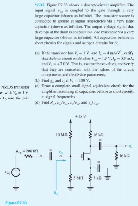 Solved Figure P7.33 shows a discrete-circuit amplifier. The | Chegg.com