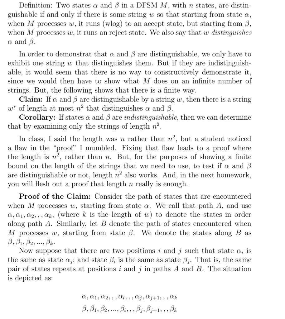 Definition: Two states ? and ? in a DFSM M, with n | Chegg.com