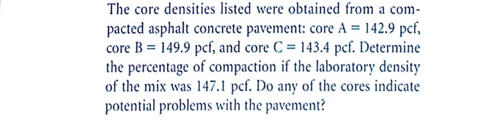 Solved The core densities listed were obtained from a | Chegg.com