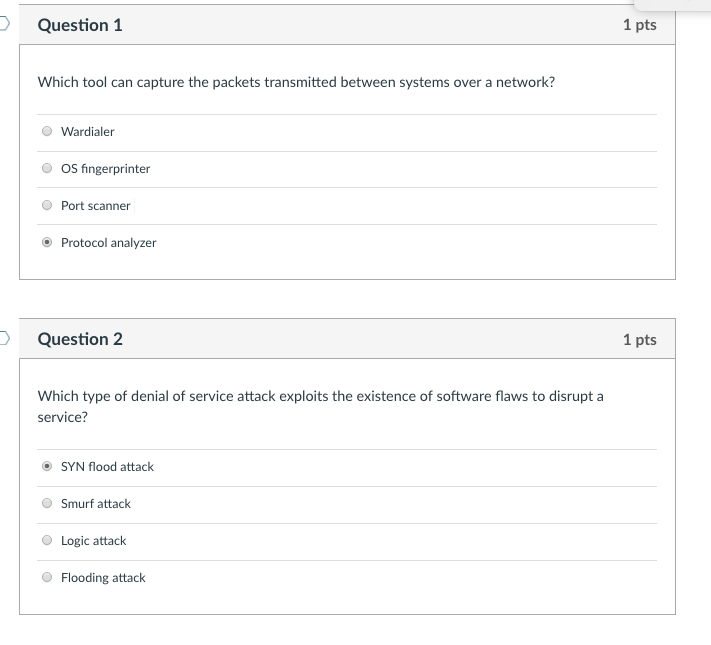 Solved Question 1 1 pts Which tool can capture the packets | Chegg.com