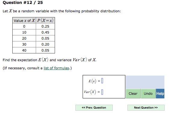 Solved Question #12 / 25 Let Xbe a random variable with the | Chegg.com