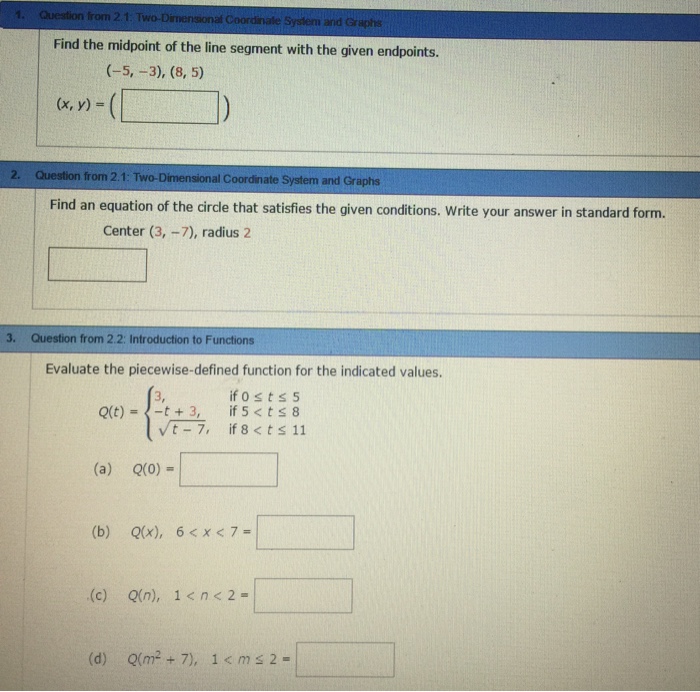 Solved Two-Dimensional Coordinate System and Graphs Find | Chegg.com