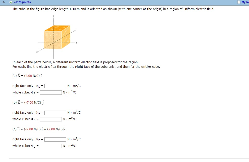 Solved The cube in the figure has edge length 1.40 m and is | Chegg.com