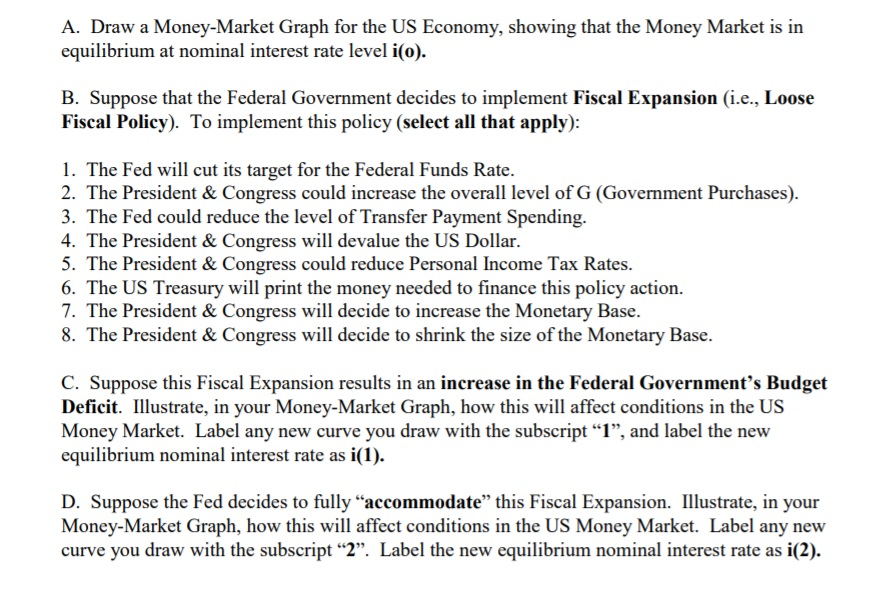 Solved A. Draw a Money-Market Graph for the US Economy, | Chegg.com