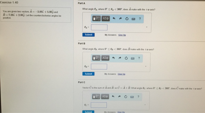 Solved You are given two vectors A = 3.00i + 5.00 j and B = | Chegg.com