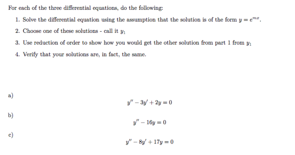 Solved For each of the three differential equations, do the | Chegg.com