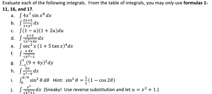 Solved Evaluate each of the following integrals. From the | Chegg.com