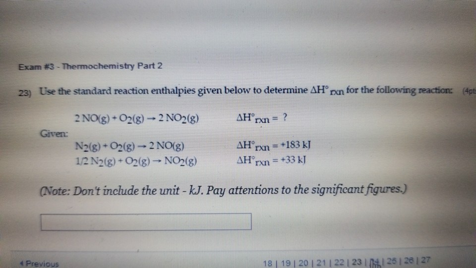 Solved Exam #3 . Thermochemistry Part 2 23 Use the standard | Chegg.com