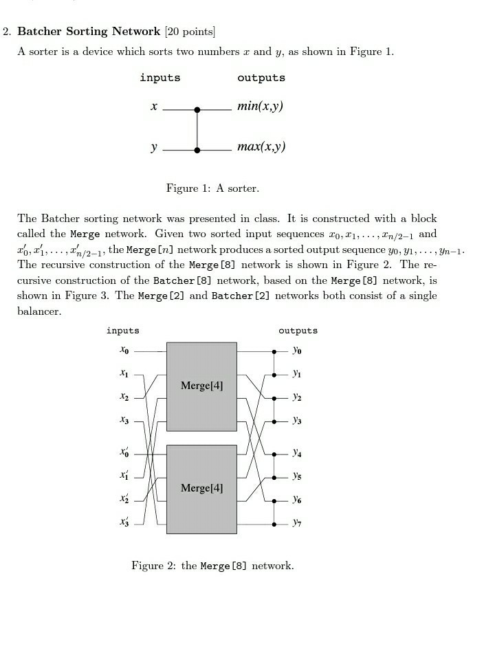 2. Batcher Sorting Network [20 points A sorter is a | Chegg.com