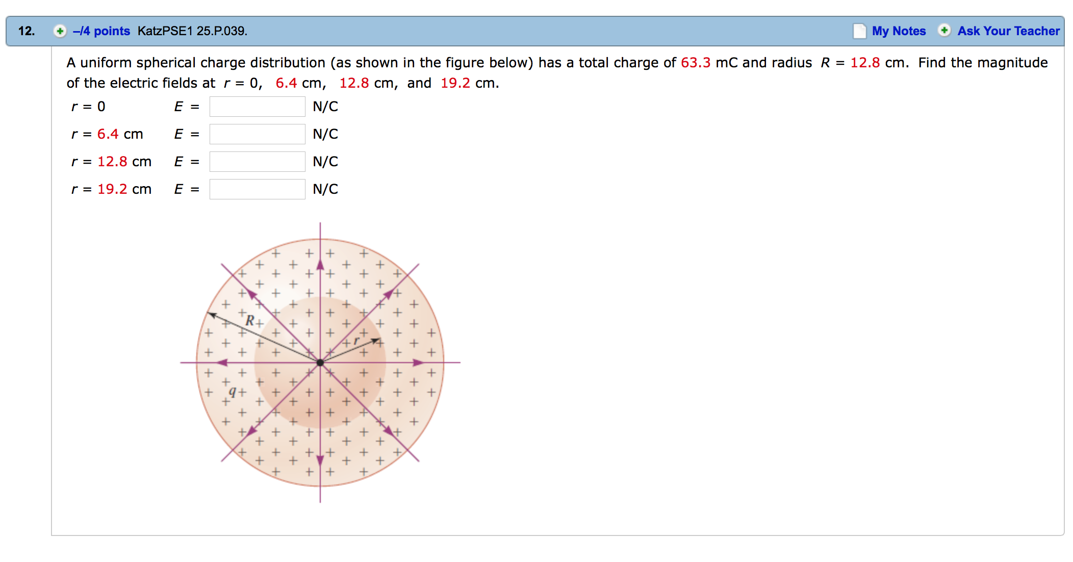 Solved A uniform spherical charge distribution (as shown in | Chegg.com