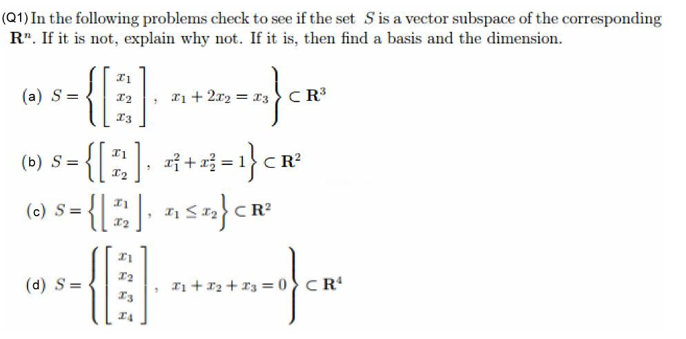 Solved In the following problems check to see if the set S | Chegg.com