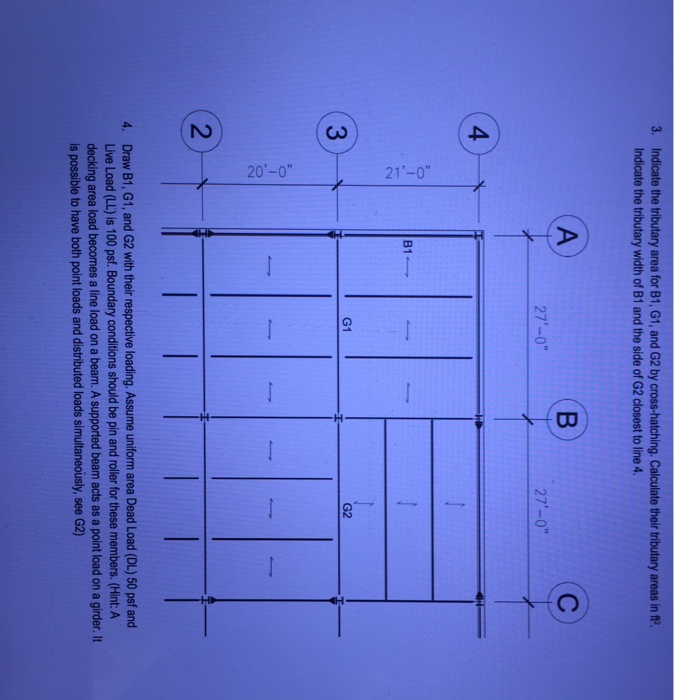 Solved Indicate the tributary area for B1, G1. and G2 by | Chegg.com