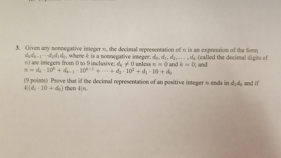 Solved Given any nonnegative integer n, the decimal | Chegg.com