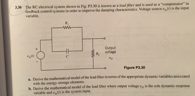 Solved The RC electrical system shown in Fig. P3.30 is known | Chegg.com