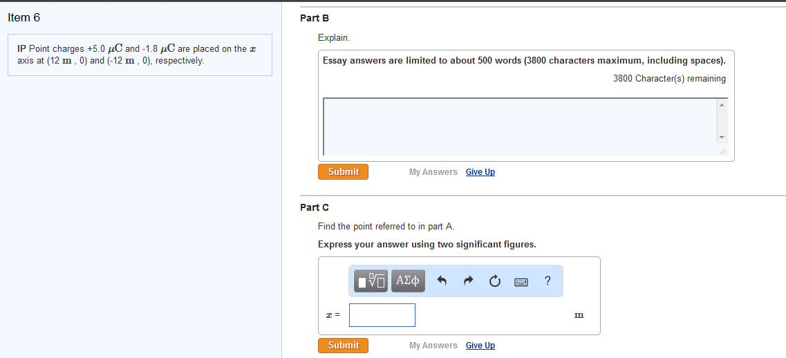 Solved tem 6 Part B Explain. P Point charges +5.0 C and -1.8 | Chegg.com