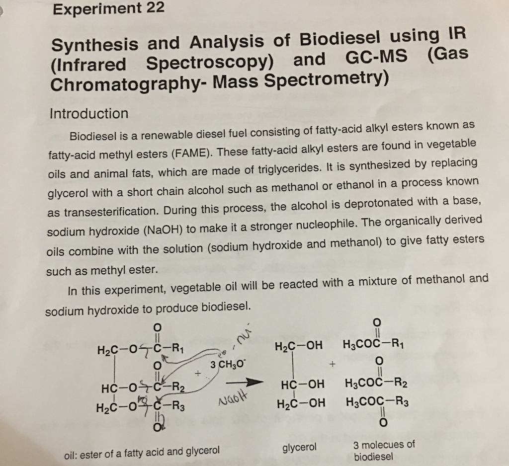 Solved Experiment 22 Synthesis and Analysis of Biodiesel | Chegg.com