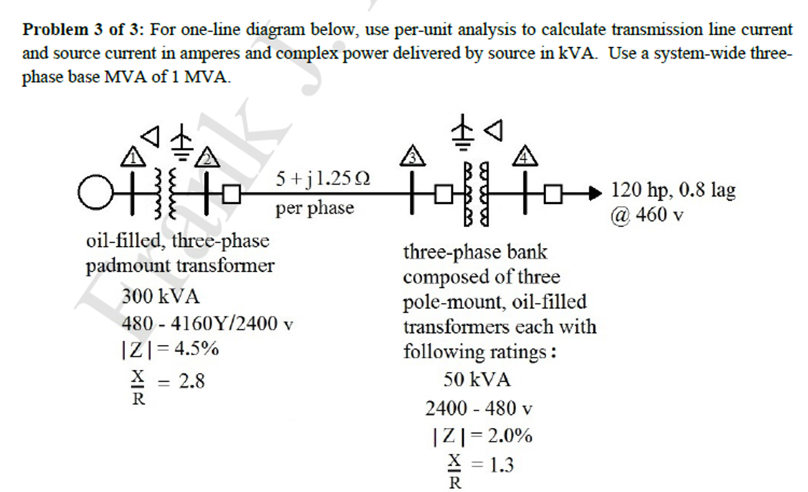 For one-line diagram below, use per-unit analysis to | Chegg.com