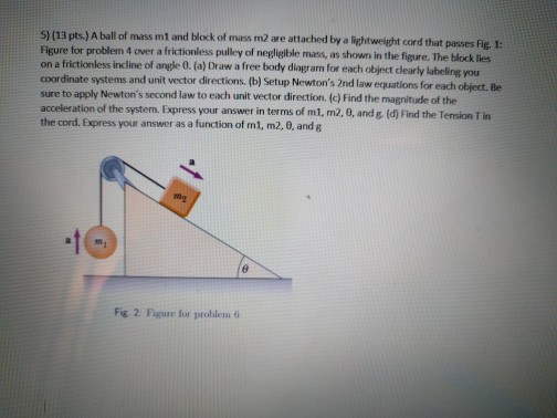 Solved A ball of mass m1 and block of mass m2 are attached | Chegg.com