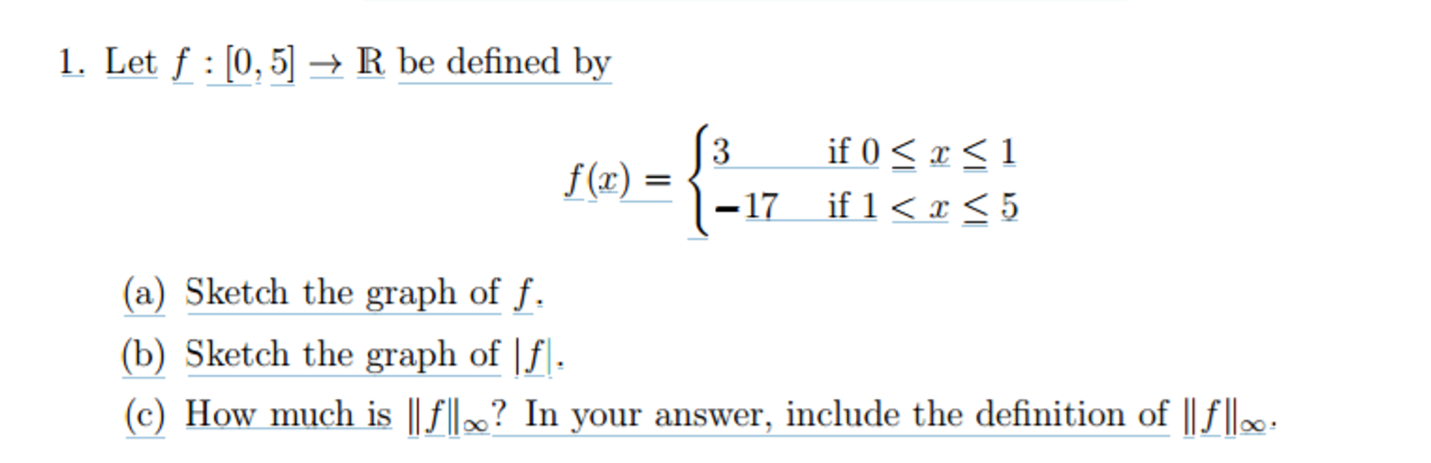 Solved Let f: [0, 5] rightarrow R be defined by f(x) = {3 | Chegg.com