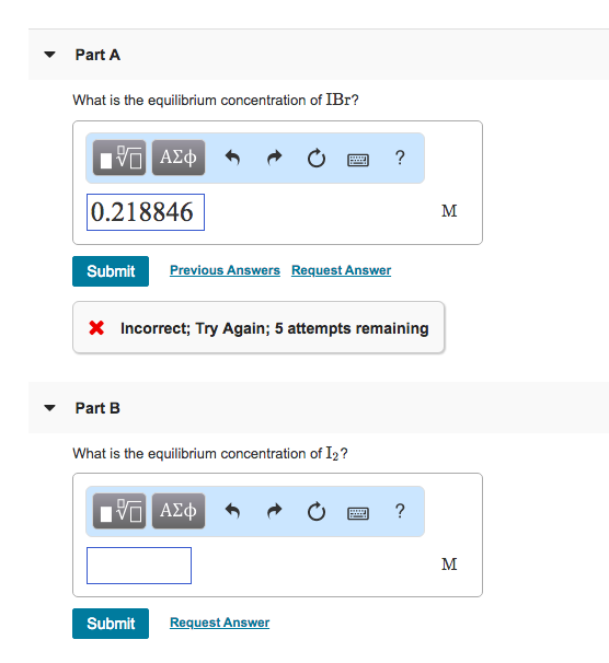 Solved For the reaction I2(g)+Br2(g)←−→2IBr(g), Kc=280 at | Chegg.com