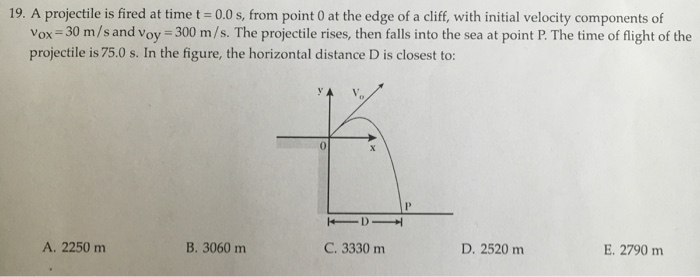 Solved A projectile is fired at time t = 0.0 s, from point 0 | Chegg.com