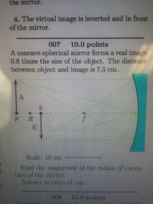 Solved The virtual image is inverted and in front of the | Chegg.com