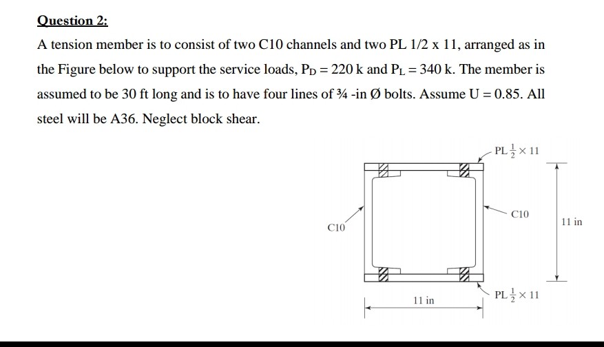 Solved A tension member is to consist of two C10 channels | Chegg.com