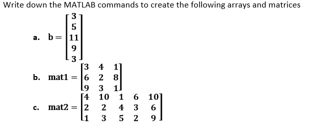 Solved Write down the MATLAB commands to create the | Chegg.com
