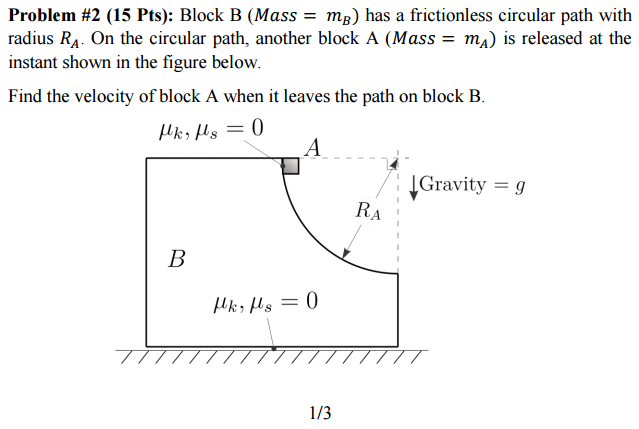 Solved Block B (Mass = m_B) has a frictionless circular path | Chegg.com