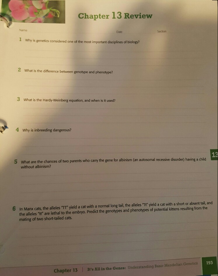 Solved Chapter 13 Review Name Section Date 1 Why is genetics | Chegg.com