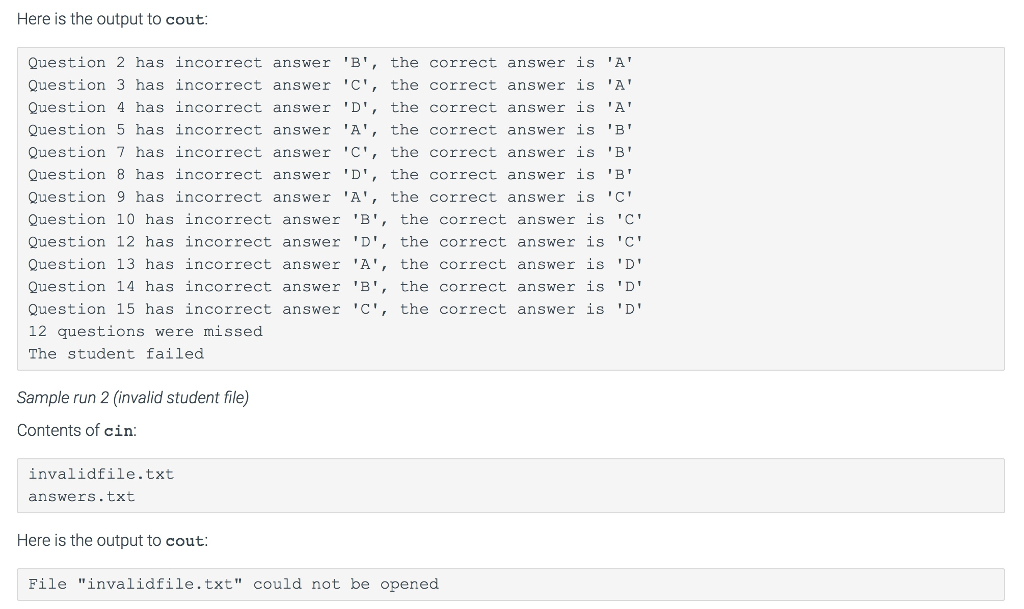 Solved In part 1 you will be creating a quiz grading | Chegg.com
