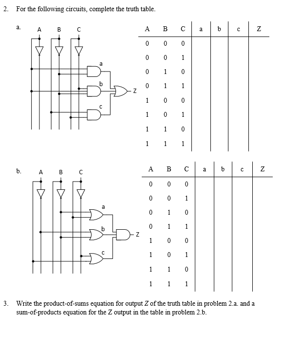 Solved For the following circuits, complete the truth table. | Chegg.com