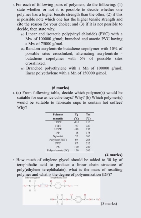 Solved For each of following pairs of polymers, do the | Chegg.com