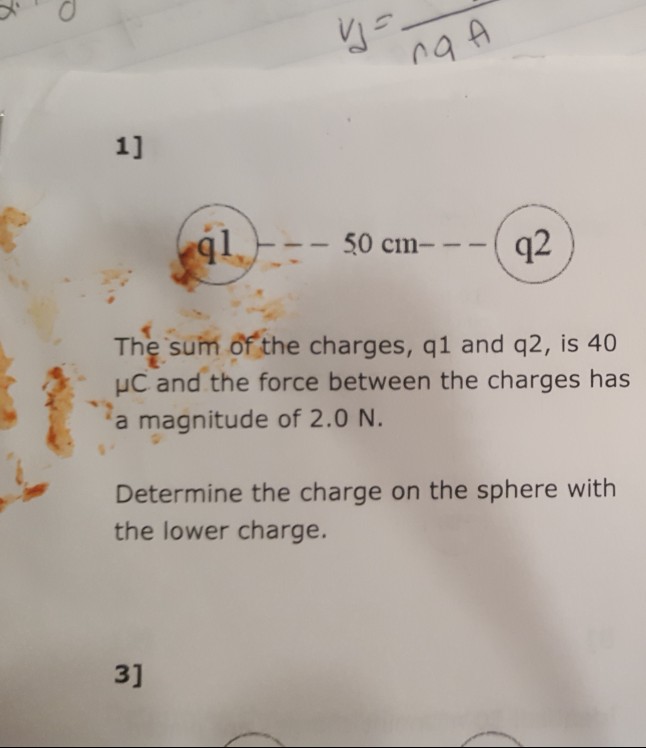 Solved 1] -_ 50 cm ( q The sum of the charges, q1 and q2, is | Chegg.com
