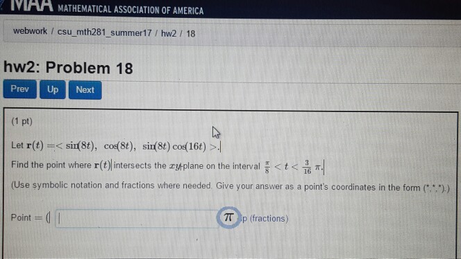 Solved Let r(t) = . Find the point where r(t) intersects | Chegg.com