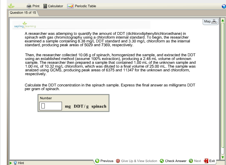 Calculate the DDT concentration in the spinach | Chegg.com