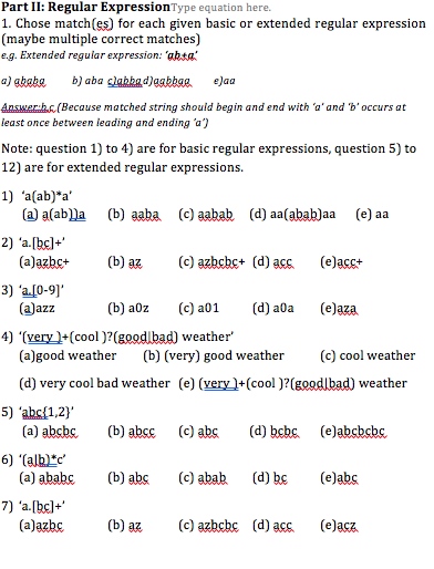 Solved Part II: Regular Expression Type equation here. 1. | Chegg.com