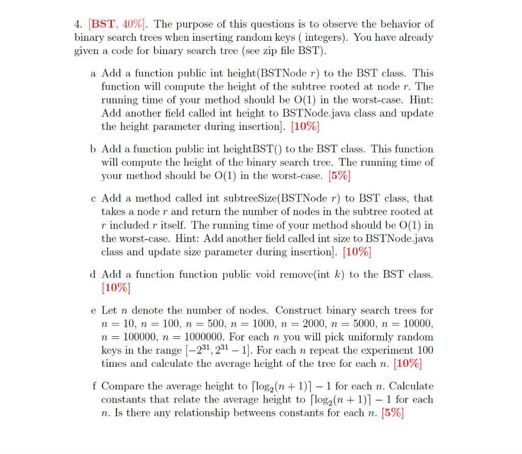 4. BST, 40%). The purpose of this questions is to | Chegg.com