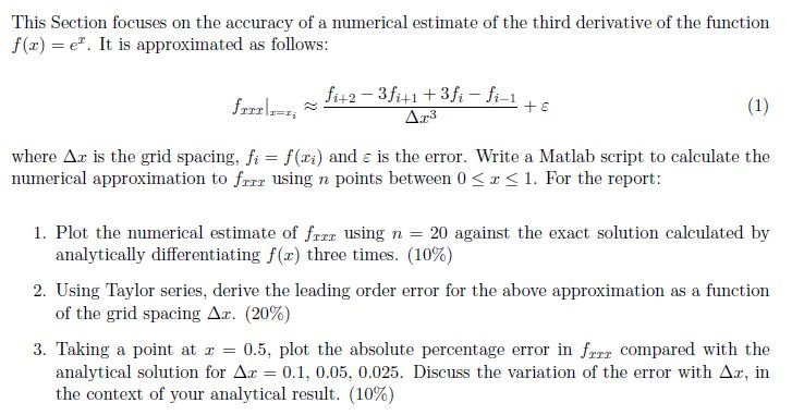 This Section focuses on the accuracy of a numerical | Chegg.com