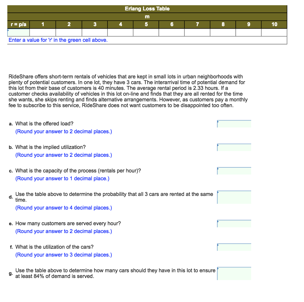 Erlang Loss Table 2 3 5 6 7 8 9 Enter A Value For R